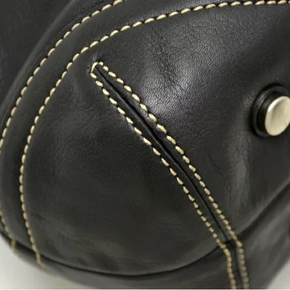 Coach | Bags | Coach Black Leather Contrast White Stitching Handbag ...